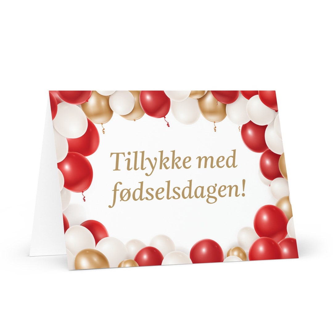 Danish Birthday Card Colorful Denmark Greeting Festive Wish Balloon ...
