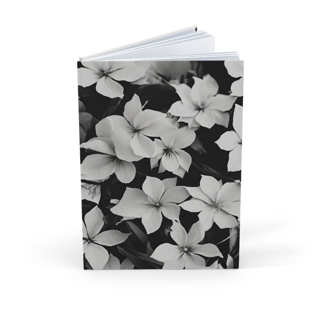 Black and White Notebook hard Cover the Flower, Minimalist Garden ...