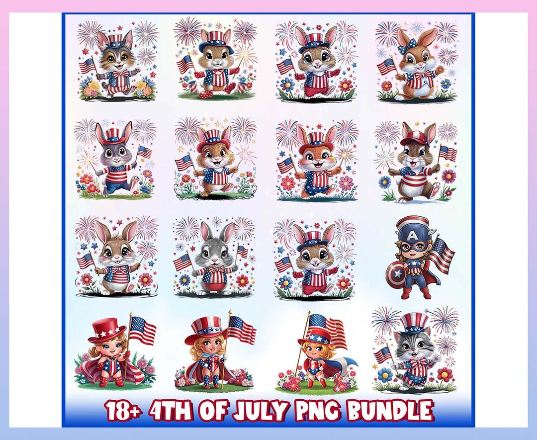 Bunny Clipart, Cute Rabbits Clipart, 4th of July Usa Flag Png ...