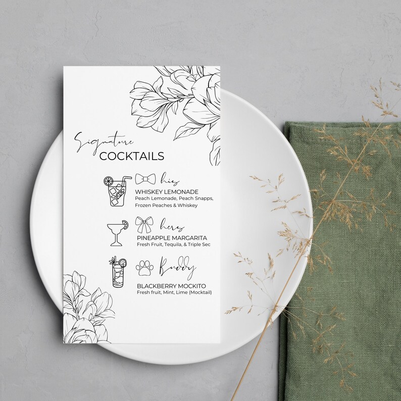 Wedding Menu Template Wedding Drink Menu Template Custom Bar Menu ...