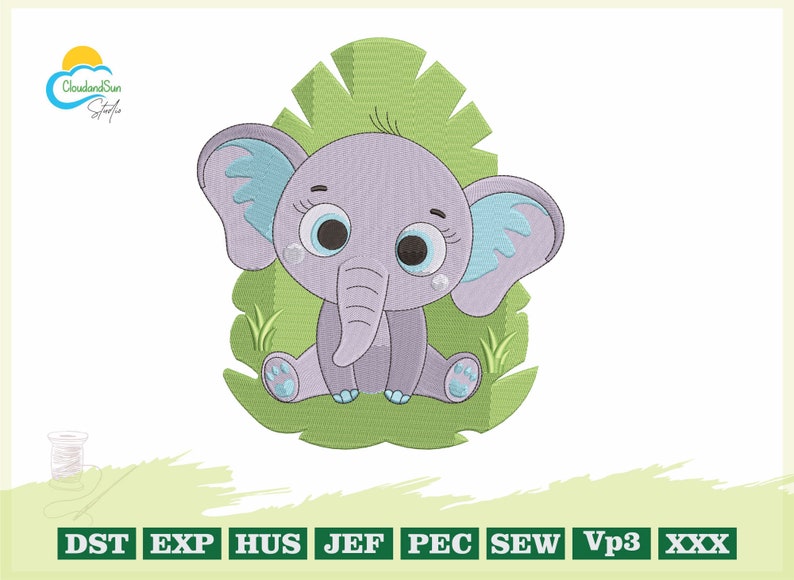 Cute Baby Elephant Machine Embroidery, Safari Animals Embroidery Design ...