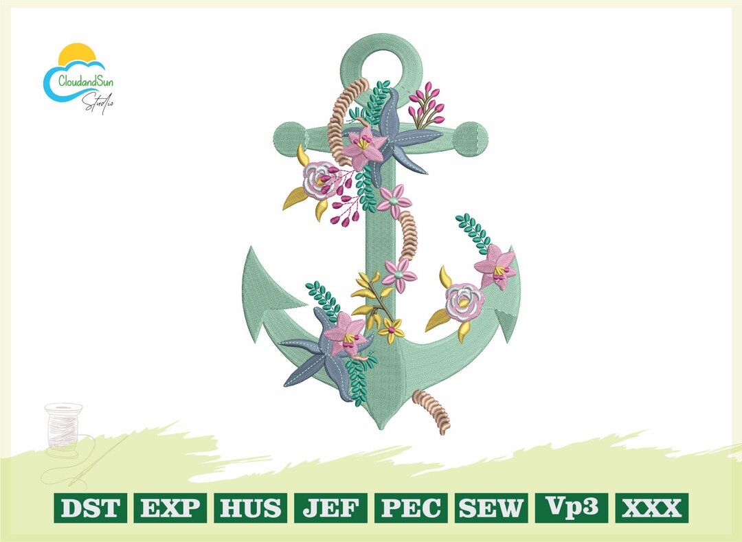Embroidered Floral Anchor Design, Anchor With Starfish Embroidery ...