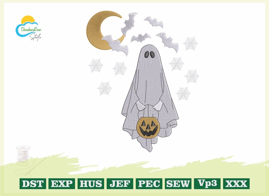 Spooky Halloween Embroidery Pattern, Ghost and Pumpkin Machine ...