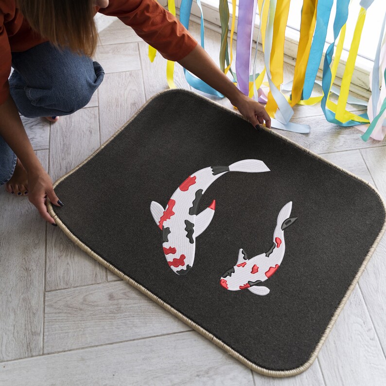 Japanese Style Fish Machine Embroidery, Japanese Koi Carps Embroidery ...