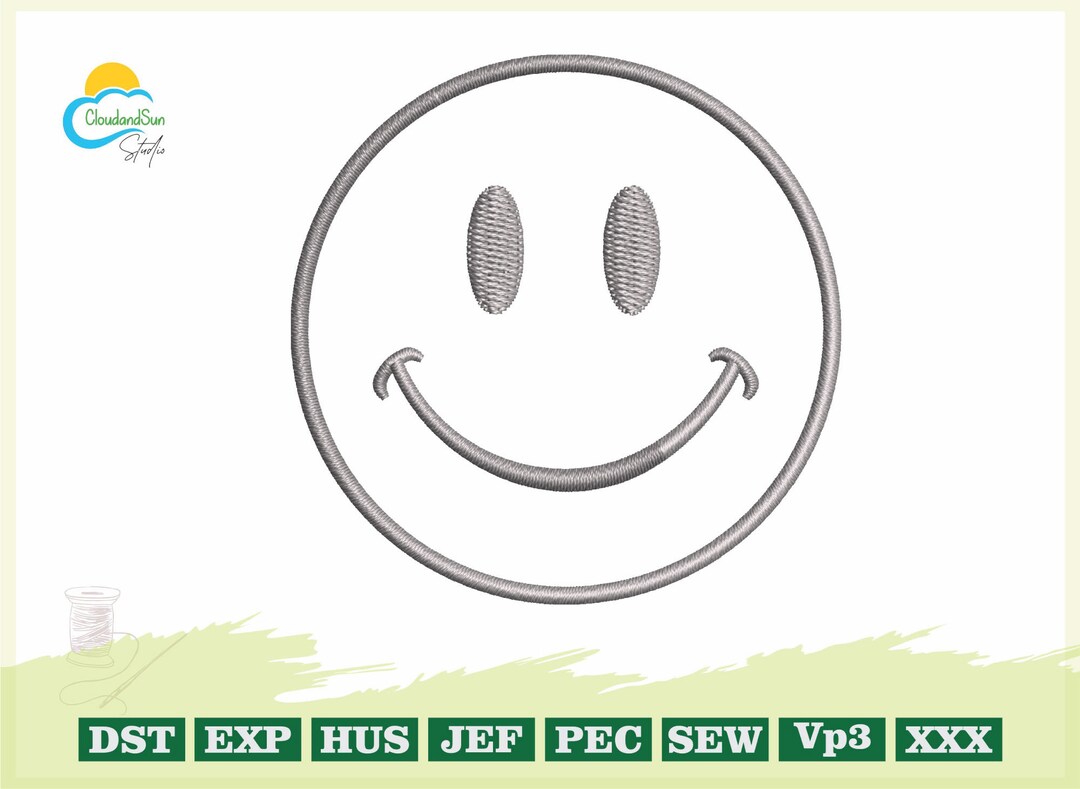 Smiley Face Embroidery Designs, Happy Face Machine Embroidery, Outline ...