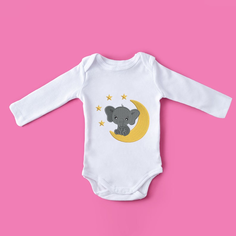 Baby Elephant Machine Embroidery, Moon With Stars Embroidery Pattern ...