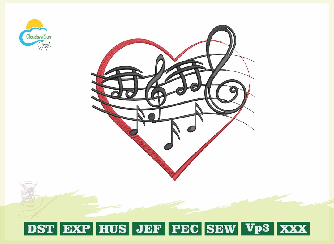 Embroidered Music Notes Design, Song Embroidery Design, Beautiful ...
