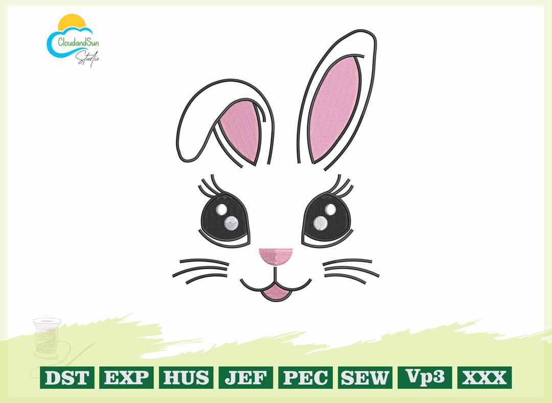 Bunny Face Embroidery Design, Rabbit Face Outline Embroidery Pattern ...