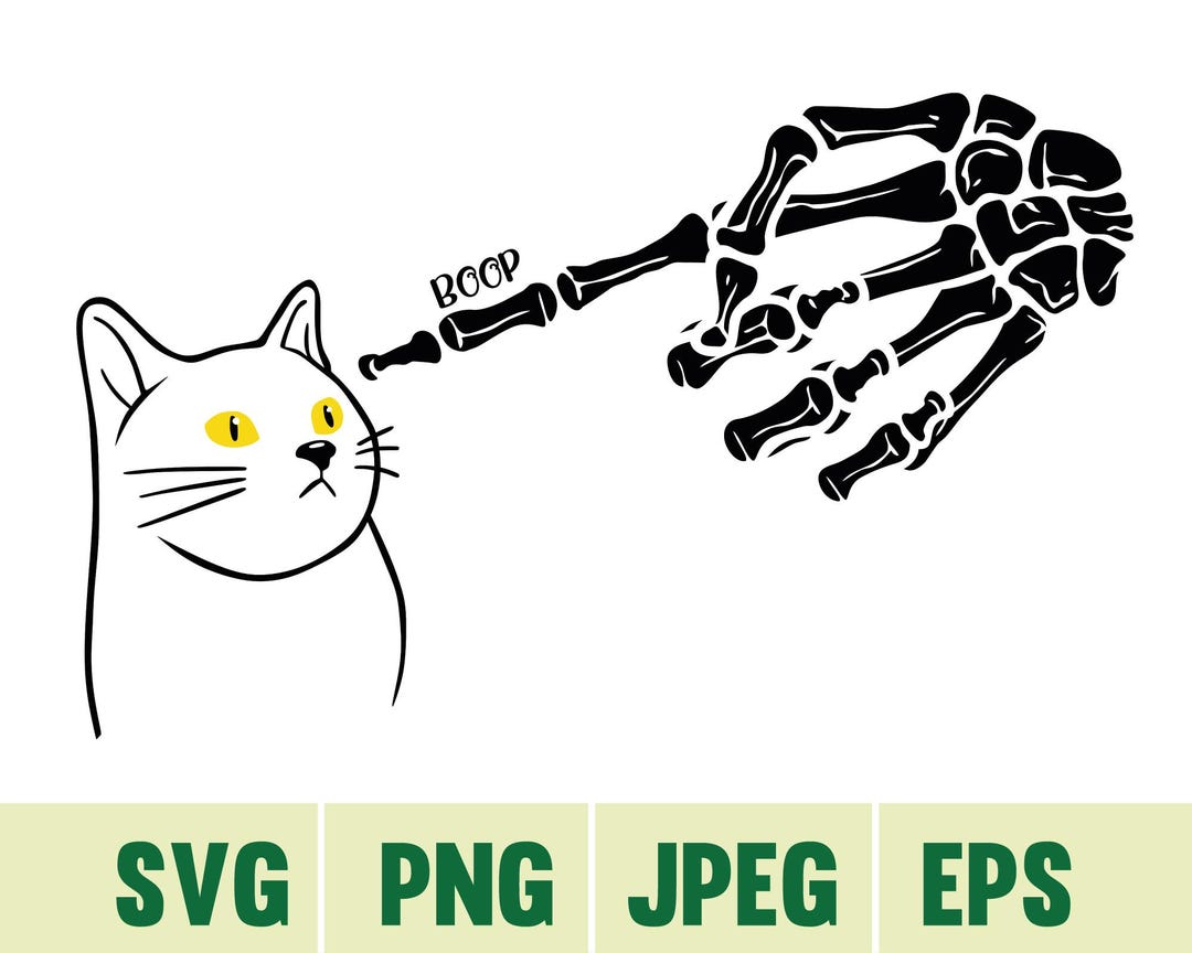 Skeleton Hand Touch Nose Cat SVG PNG, Funny Skeleton Cat Halloween Svg ...
