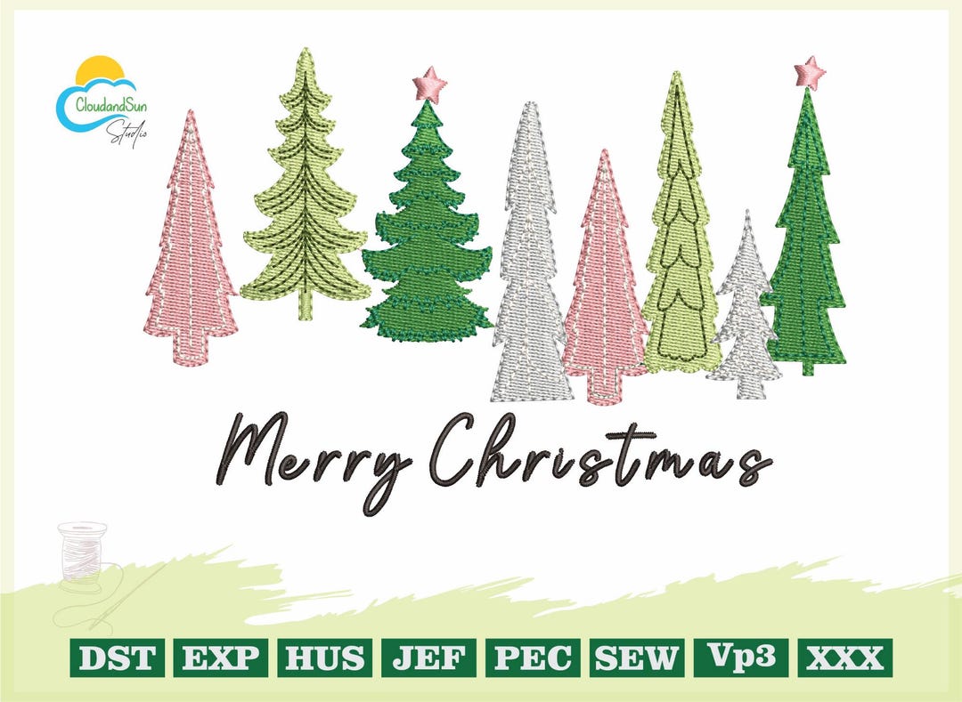 Merry Christmas Tree Machine Embroidery, Forest Trees Embroidery Design ...