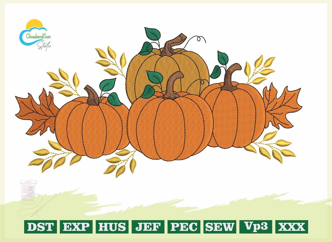 Pumpkins Embroidery Designs, Autumn Pumpkins Machine Embroidery, Fall ...