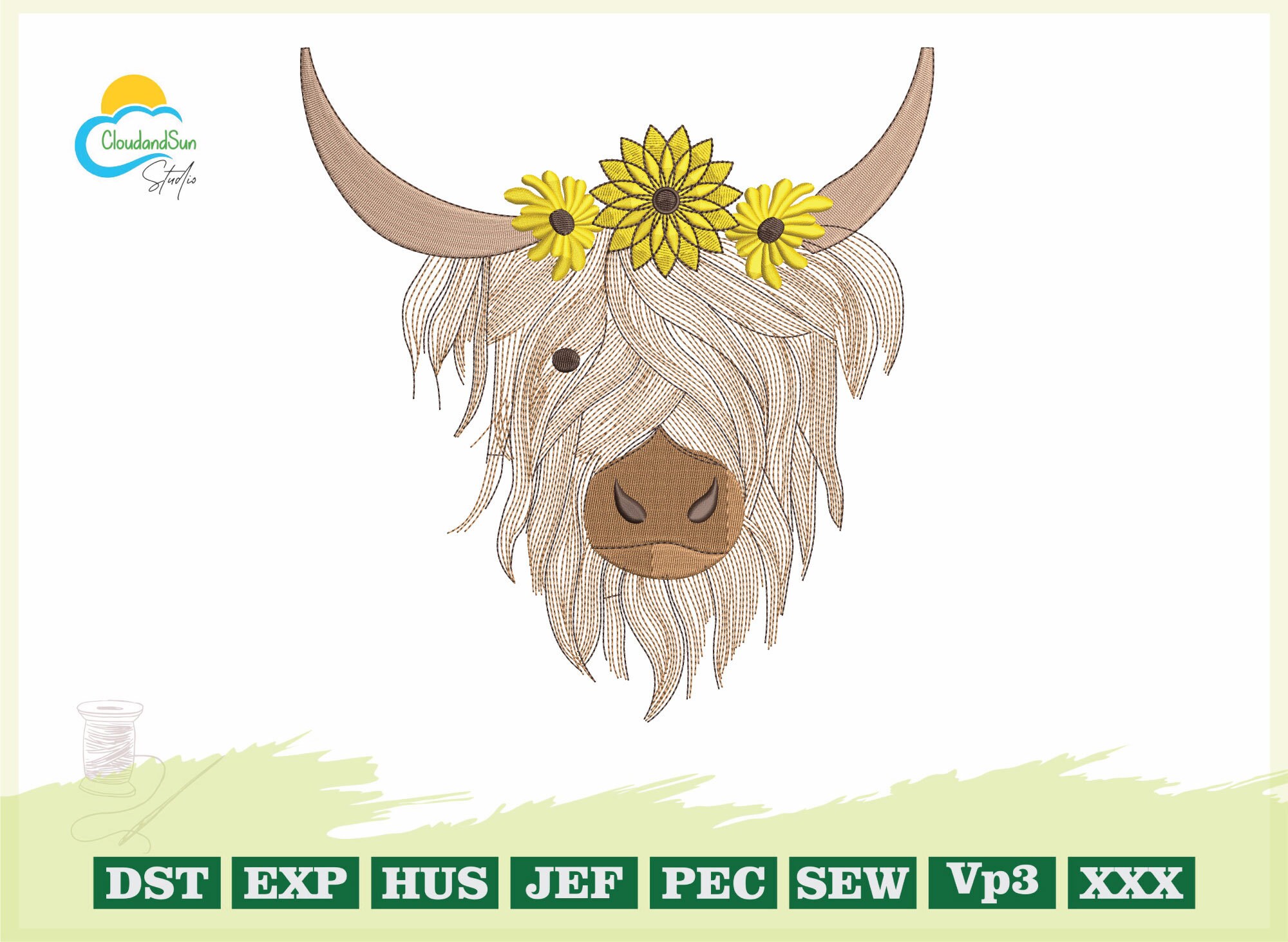 Highland Cow Embroidery Design, Cow With Sunflower Machine Embroidery ...