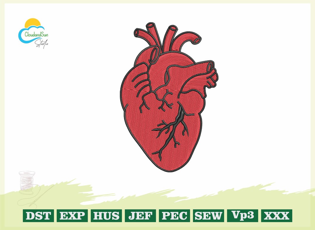 Machine Embroidery Anatomical Heart, Human Heart Embroidery Pattern ...