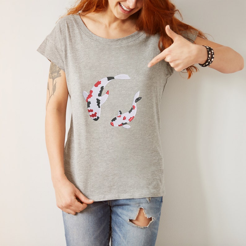 Japanese Style Fish Machine Embroidery, Japanese Koi Carps Embroidery ...