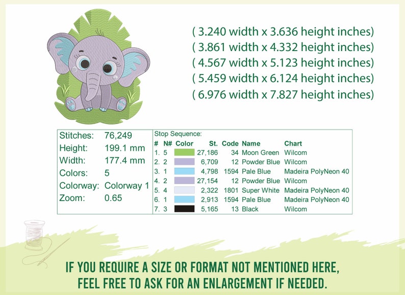 Cute Baby Elephant Machine Embroidery, Safari Animals Embroidery Design ...