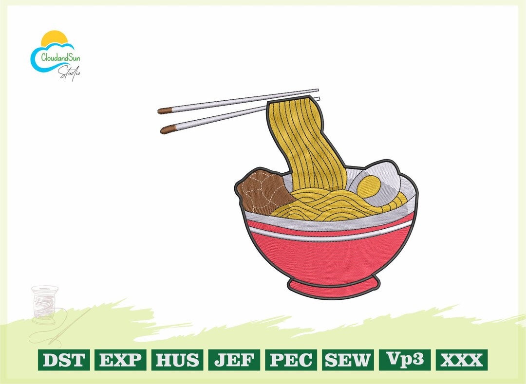 Ramen Noodle Machine Embroidery, Chopstick and Bowl Design, Noodles ...