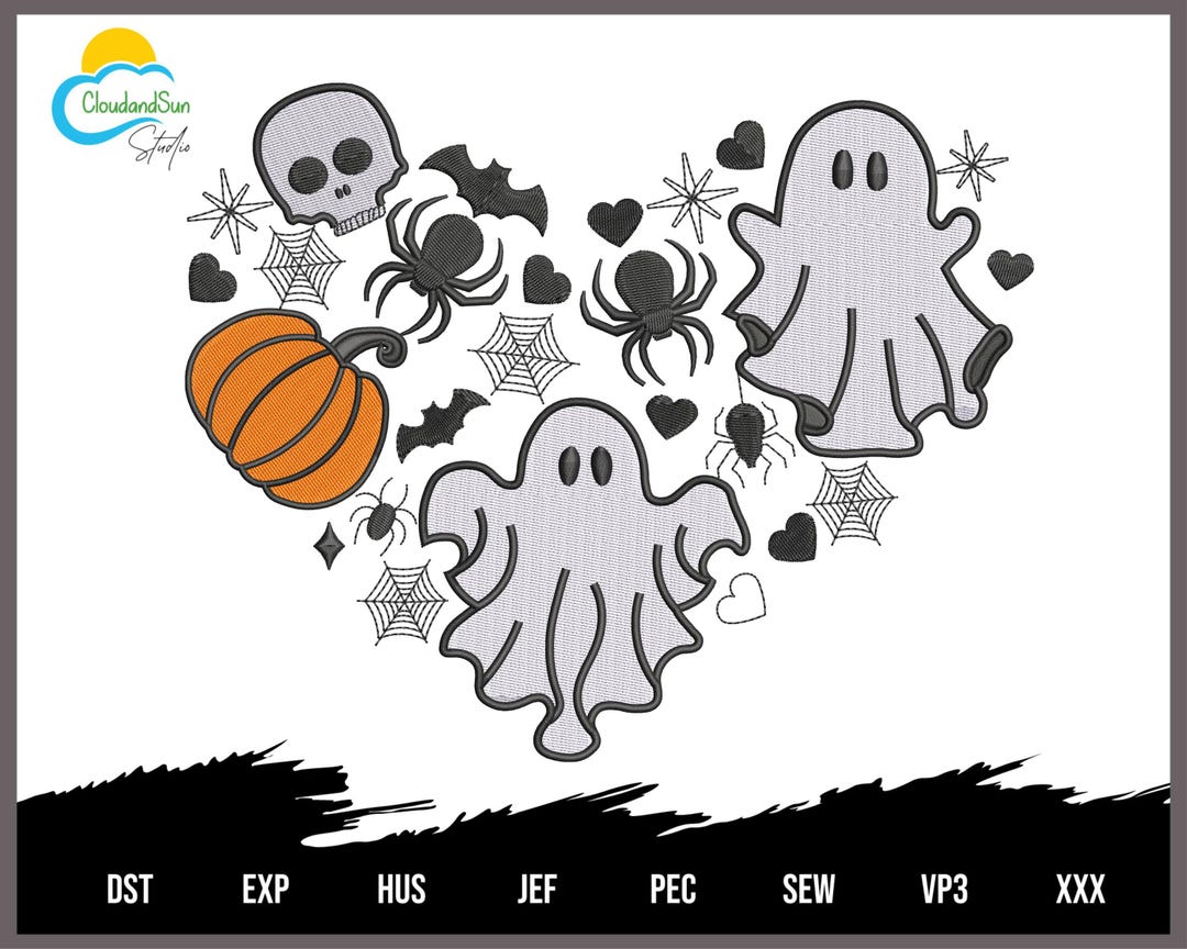 Boo Machine Embroidery Designs, Ghosts Embroidery Design, Halloween ...