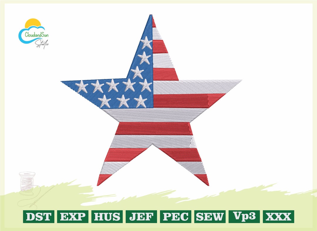 Patriotic Star Embroidery Design, American Flag Star Embroidery Pattern ...