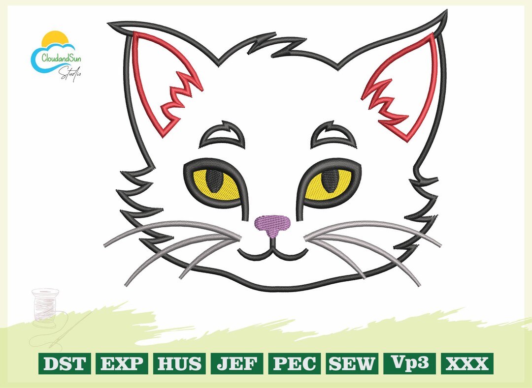 Cat Face Machine Embroidery, Mini Embroidery Design, Cat Head Digital ...