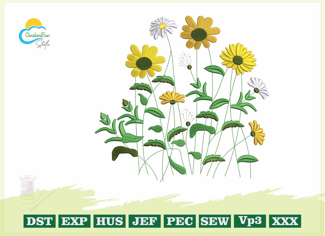 Embroidered Sunflower Design, Summer Digital Embroidery Pattern ...