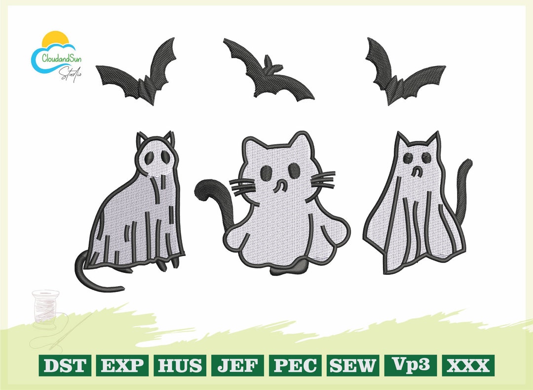 Ghost Cats Embroidery Designs, Bats Halloween Machine Embroidery ...