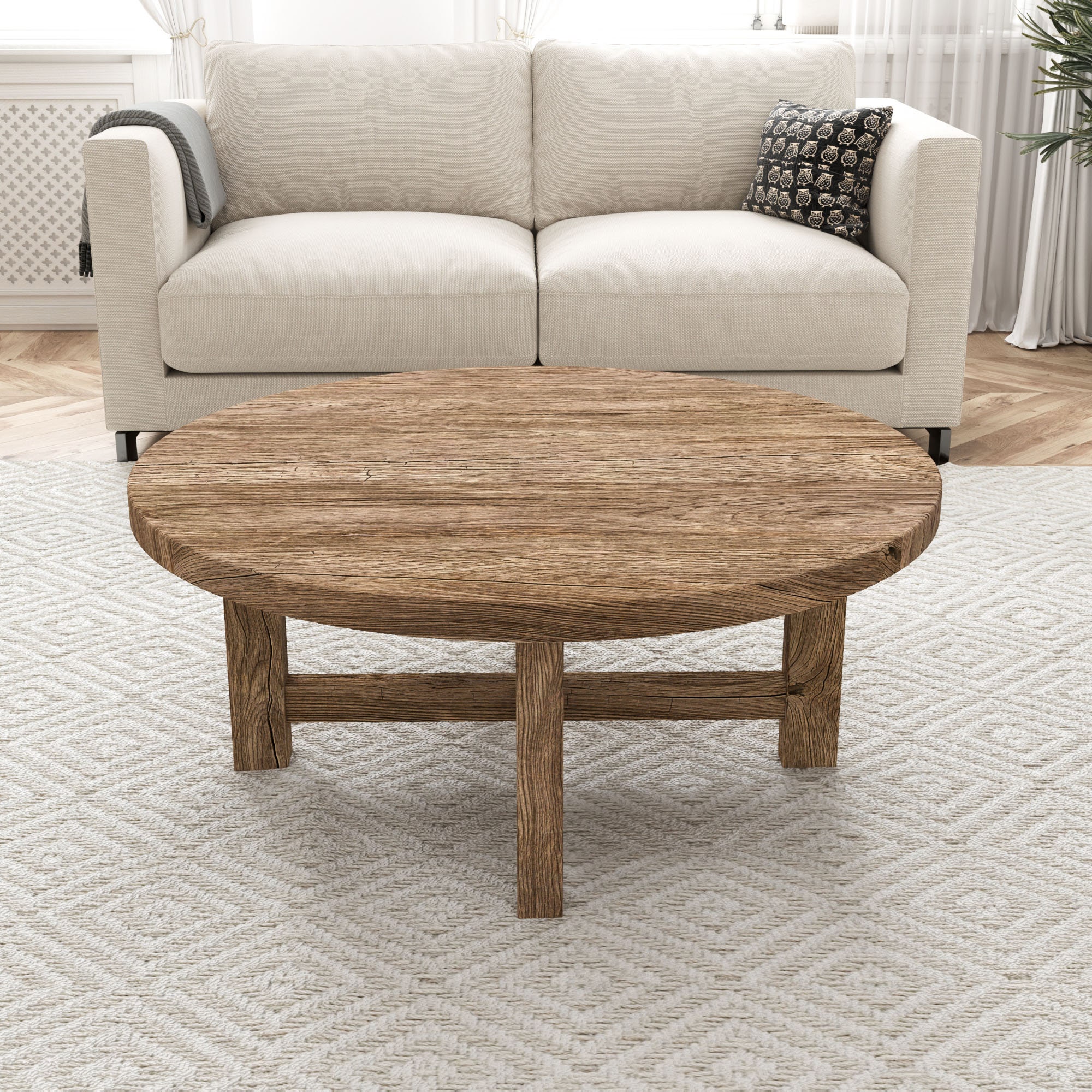 Rustic Round Coffee Table Reclaimed Wood Coffee Table Vintage Coffee ...