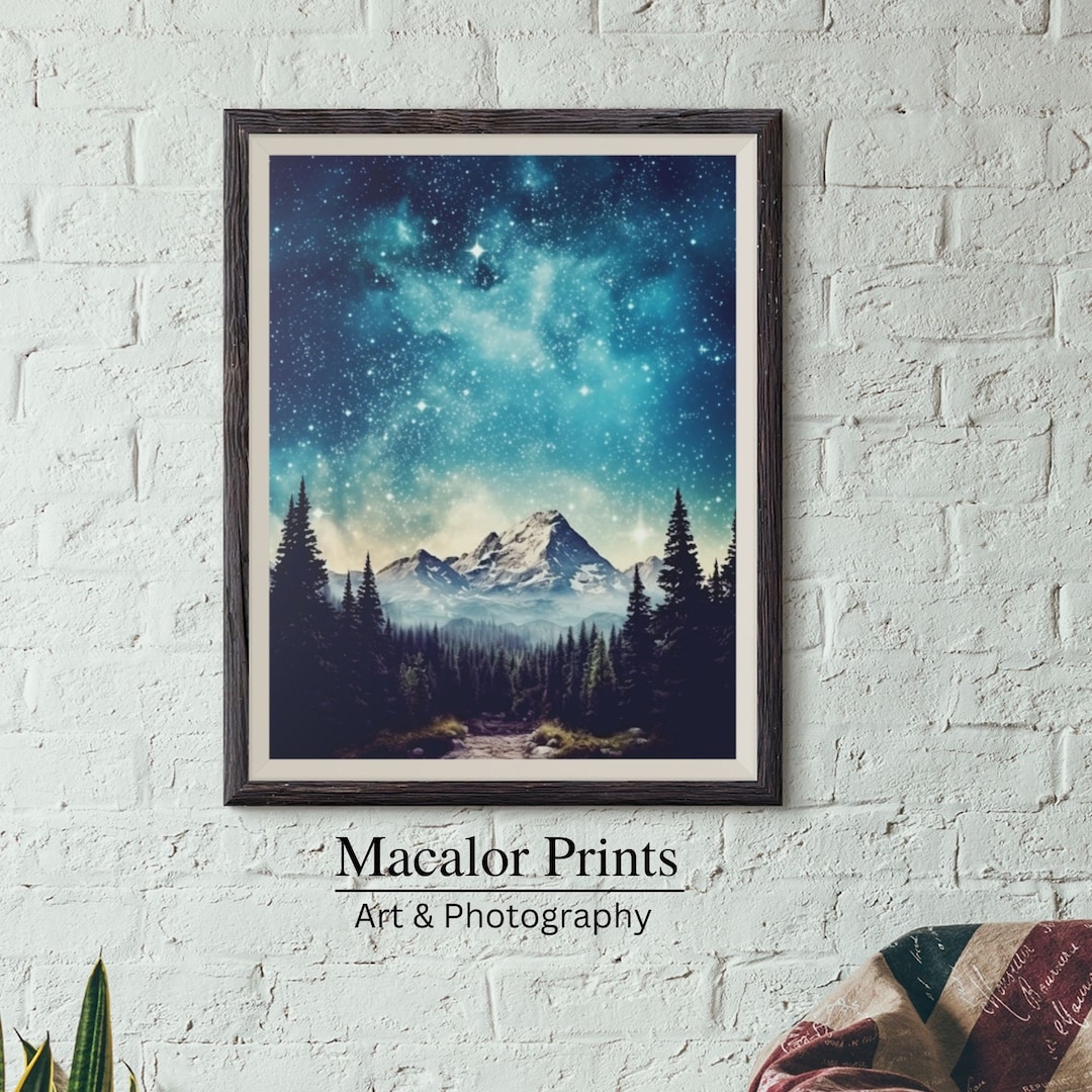Printable Mountain Starry Night Sky Wall Art Print | Digital Download ...