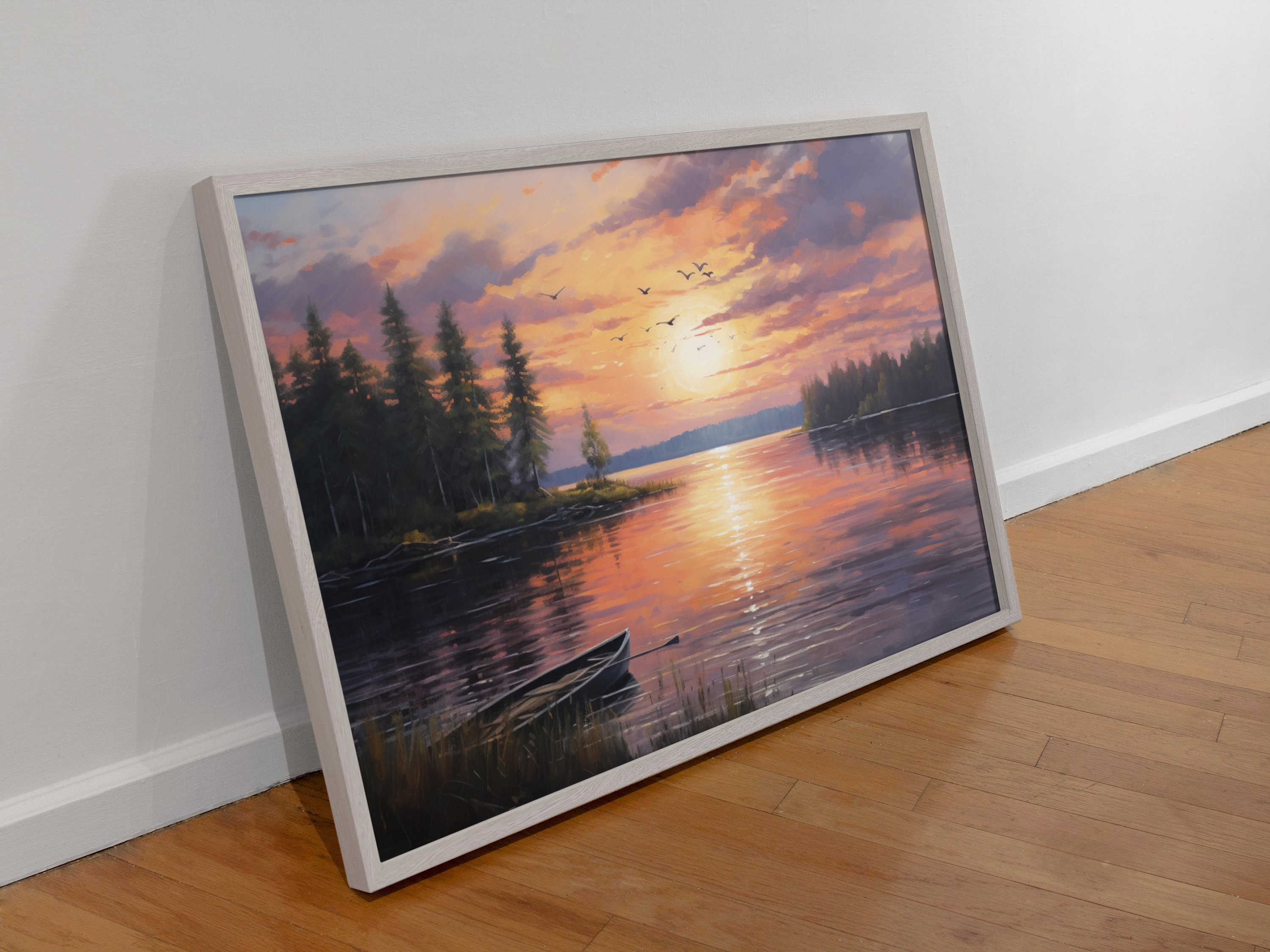 Printable Lake Sunset Landscape Painting Wall Art Print | Digital ...