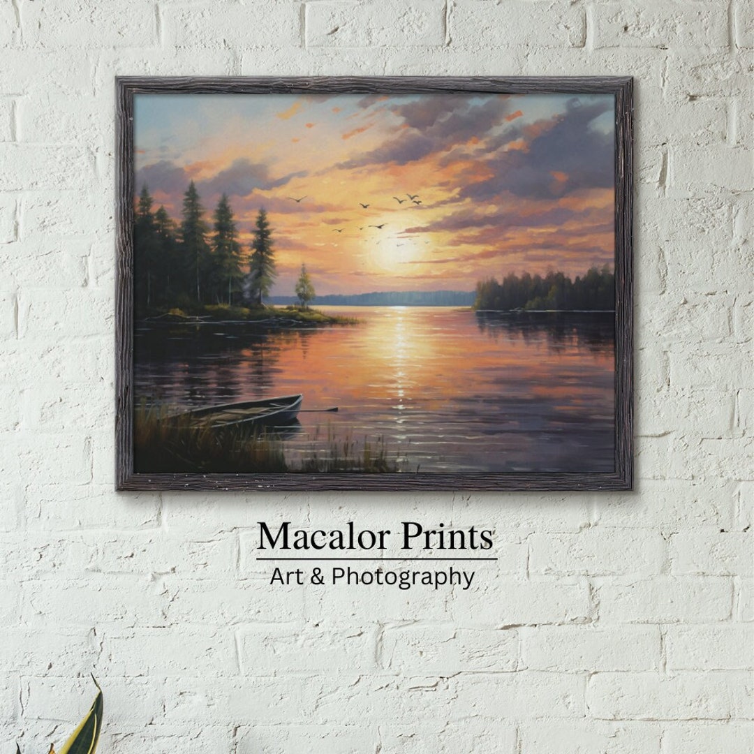 Printable Lake Sunset Landscape Painting Wall Art Print | Digital ...