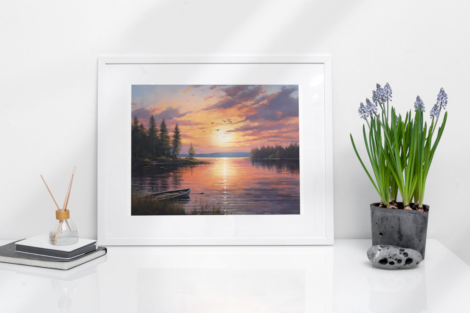 Printable Lake Sunset Landscape Painting Wall Art Print | Digital ...