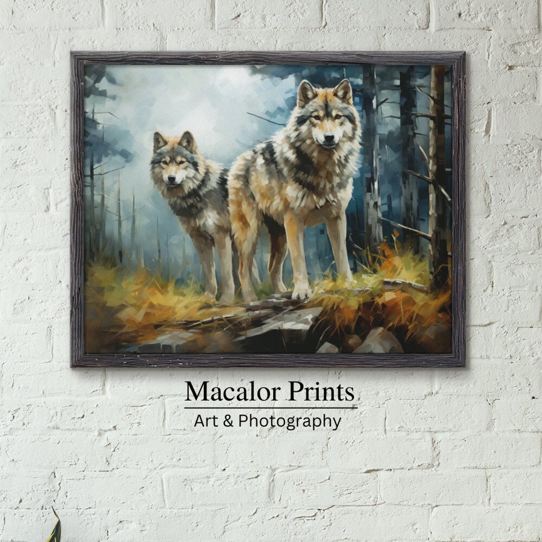 Printable Wolves Forest Painting Wall Art Print | Digital Download ...