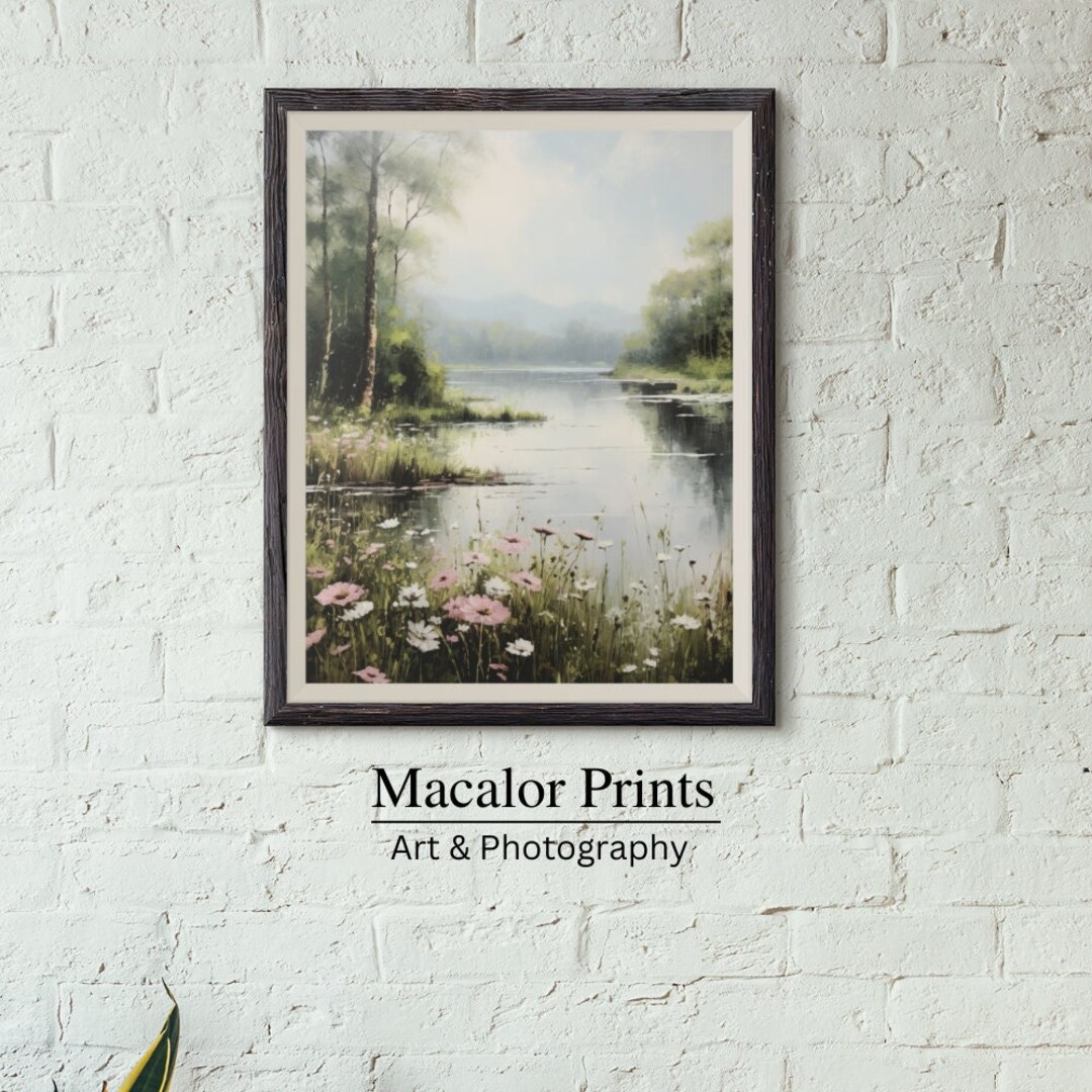 Printable Wildflower Lake Landscape Oil Painting Wall Art Print ...