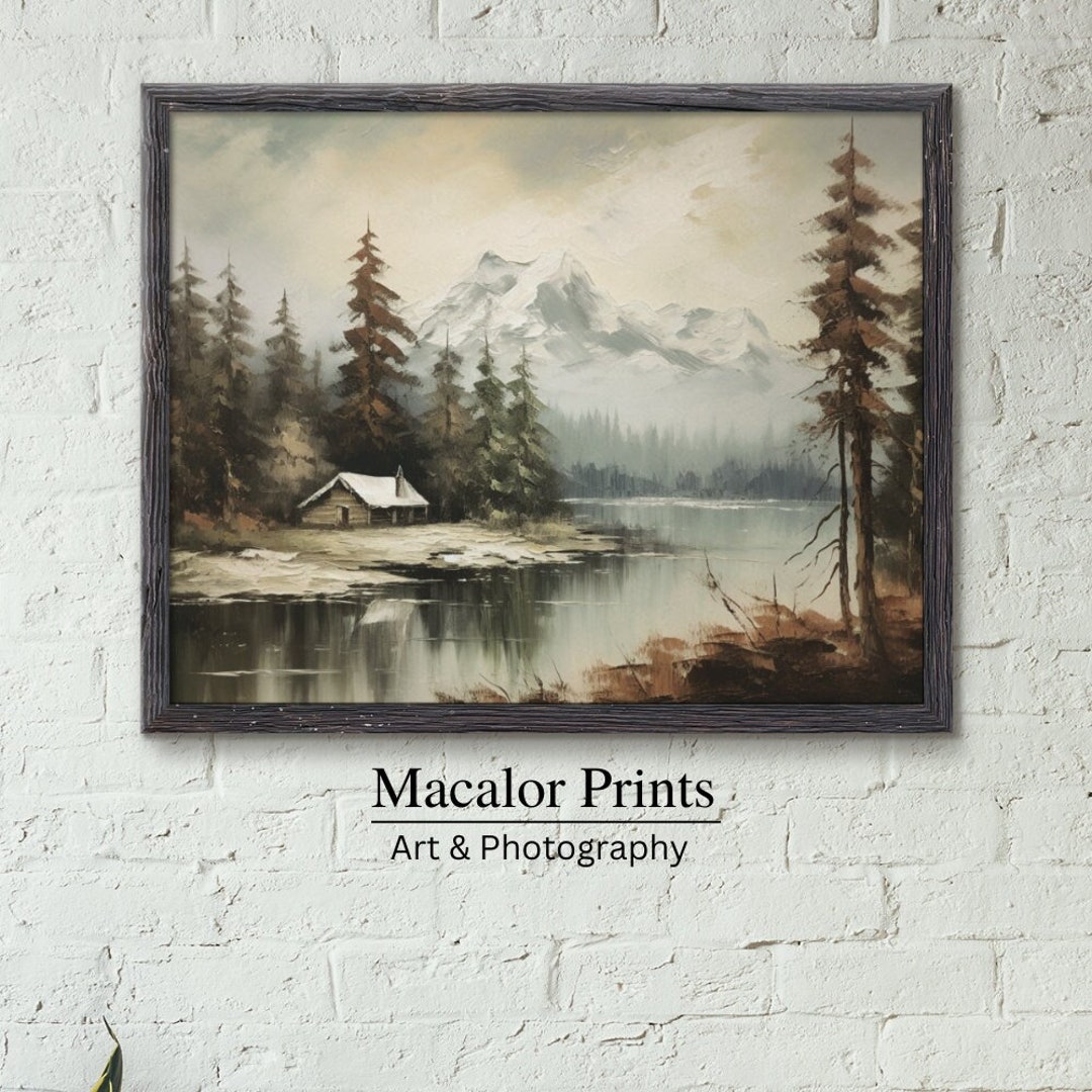 Printable Mountain Cabin | Winter Landscape | Wall Art Print | Digital ...