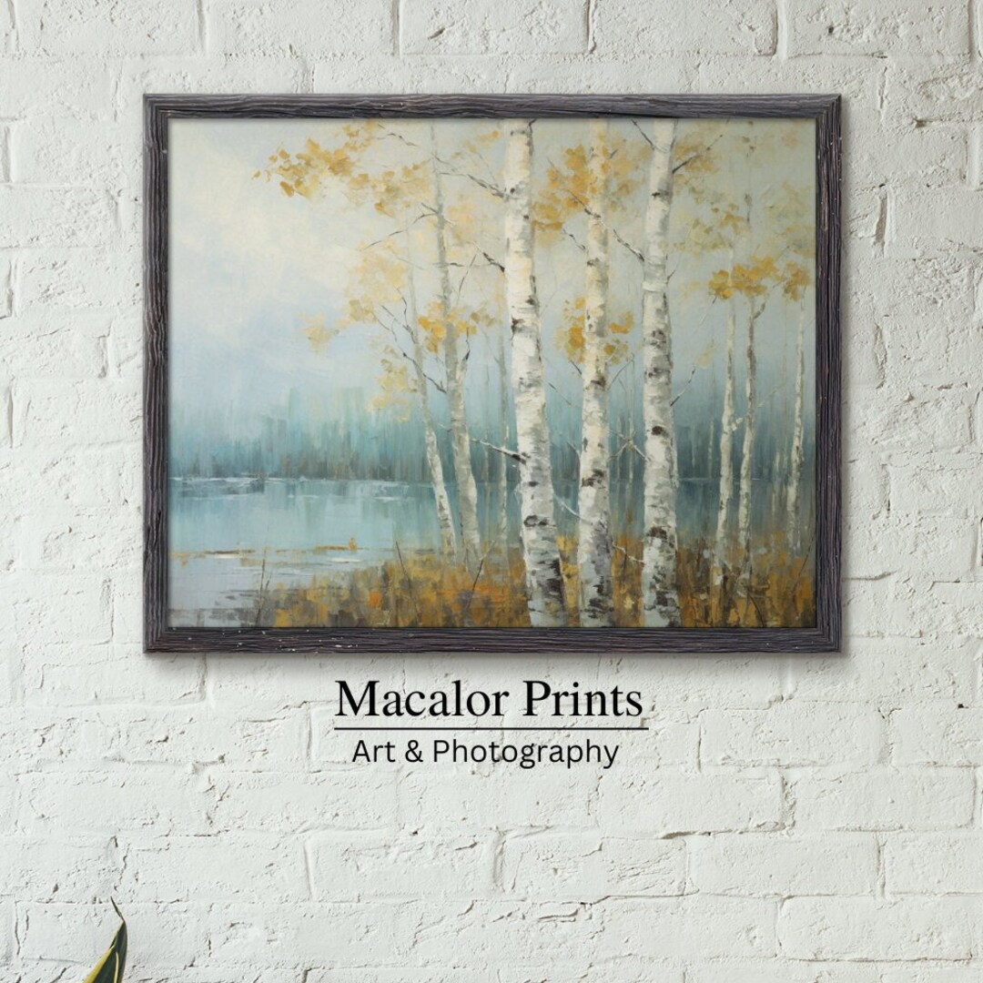 Printable Birch Tree Forest Oil Painting Wall Art Print | Digital ...