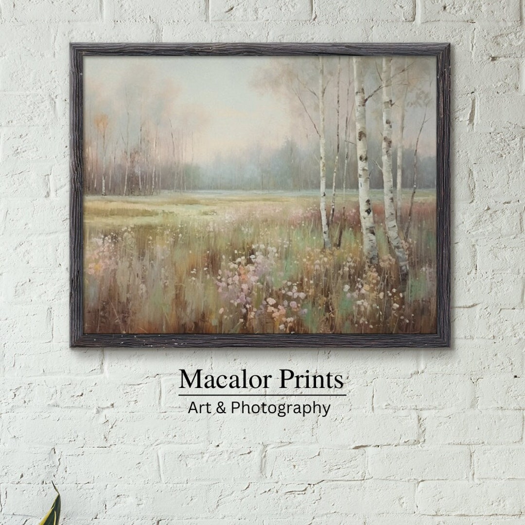 Printable Birch Tree Meadow Landscape Wall Art Print Digital Download ...