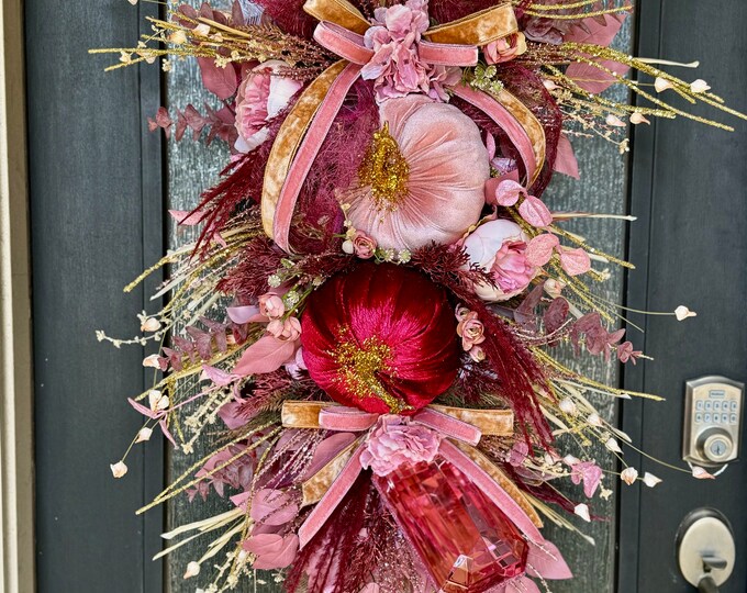 Front Door Pink Fall Wreath Pumpkin and Jewel Wreath Pink Fall Front ...