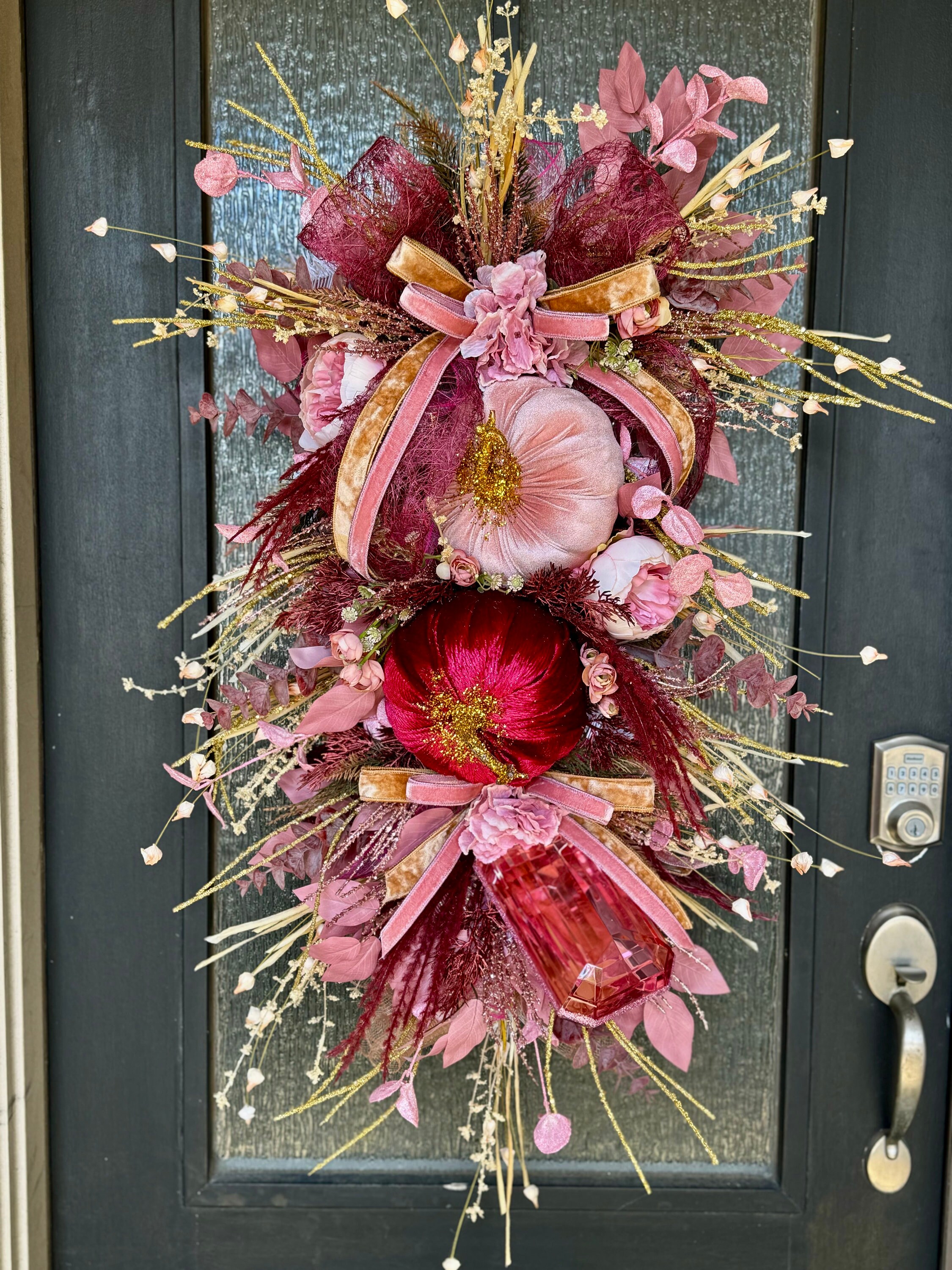 Front Door Pink Fall Wreath Pumpkin and Jewel Wreath Pink Fall Front ...