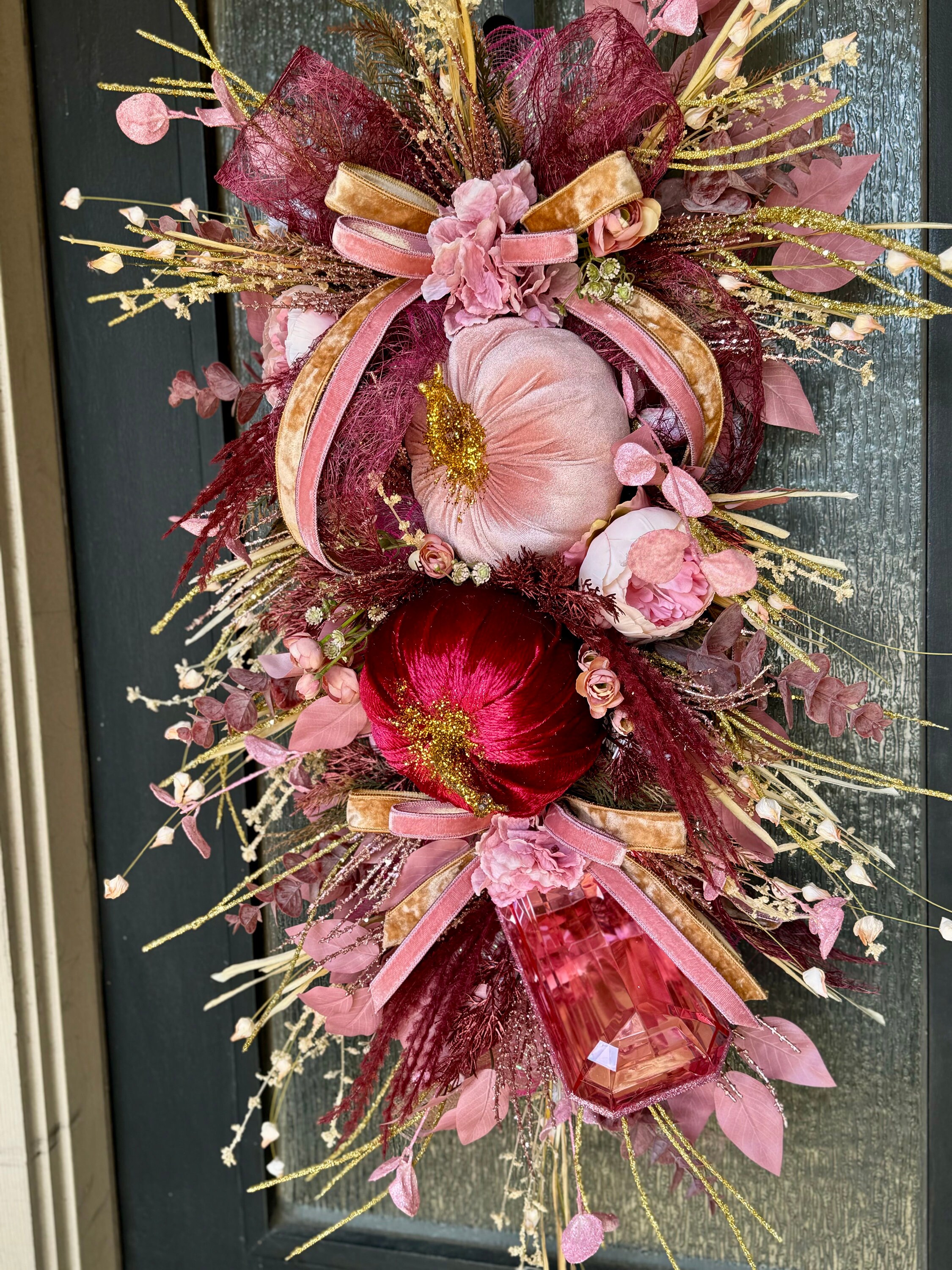 Front Door Pink Fall Wreath Pumpkin and Jewel Wreath Pink Fall Front ...