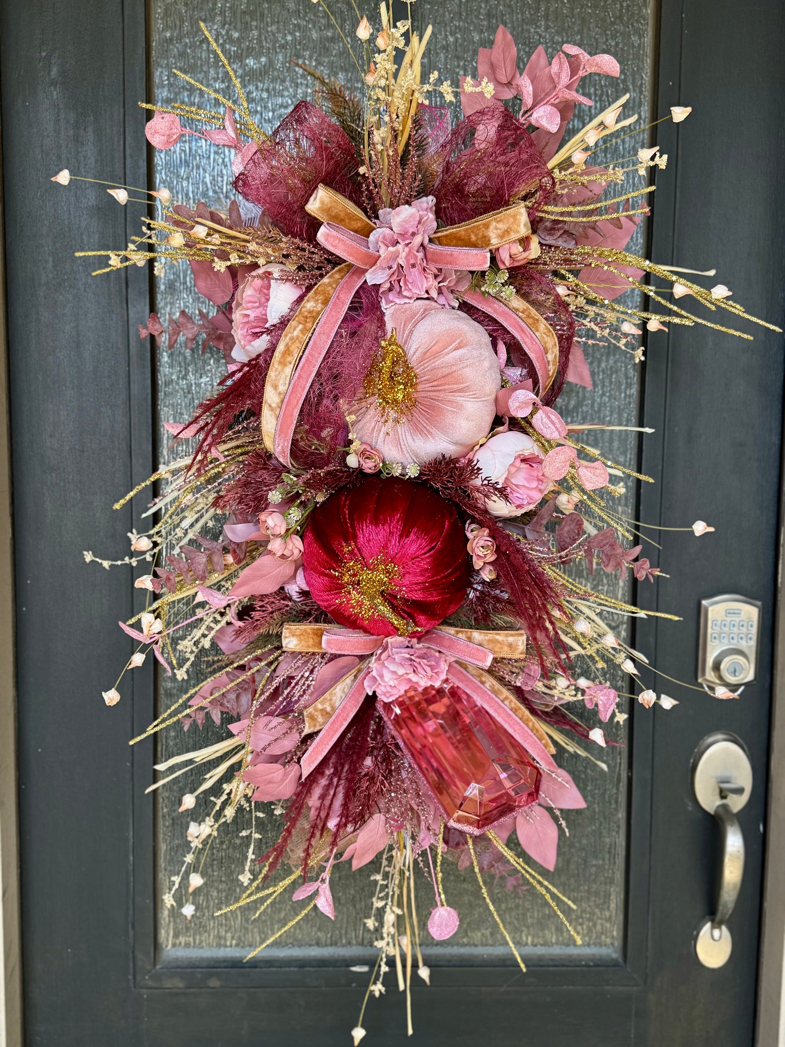 Front Door Pink Fall Wreath Pumpkin and Jewel Wreath Pink Fall Front ...