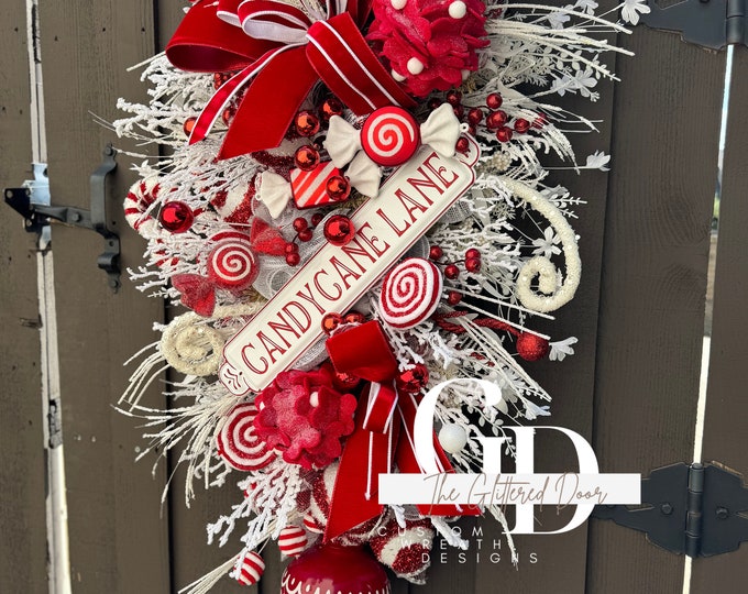 Candyland Christmas XL Swag Wreath Red and White Christmas Wreath Candy ...