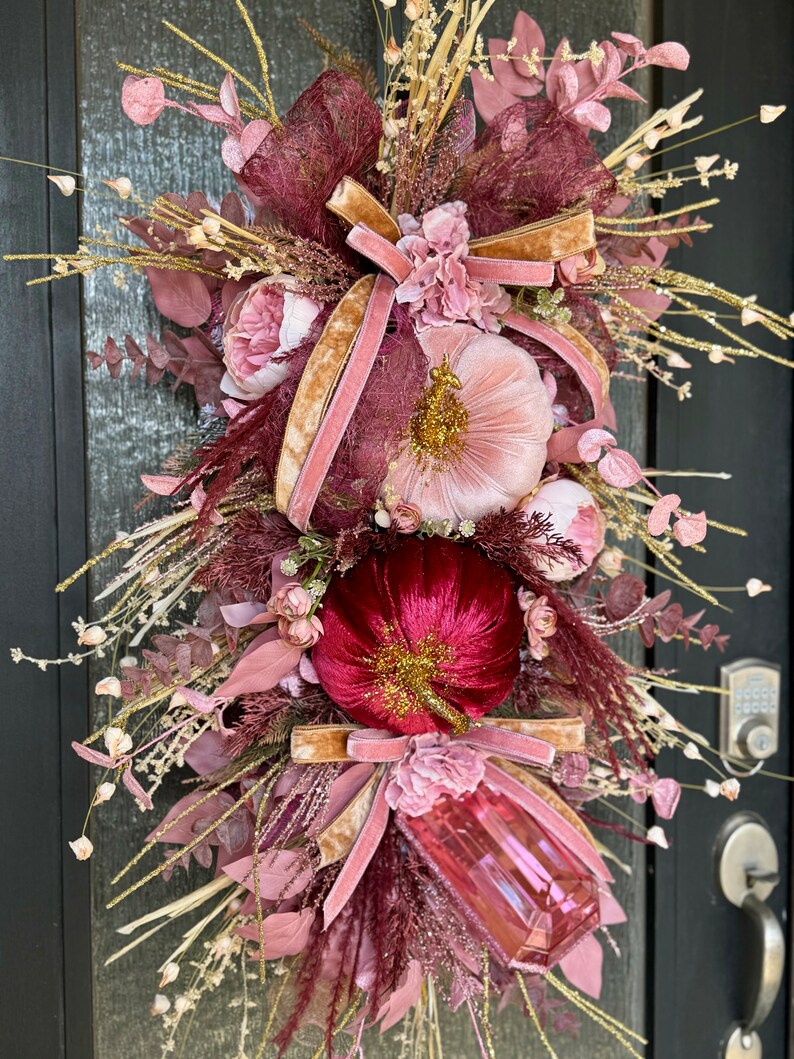 Front Door Pink Fall Wreath Pumpkin and Jewel Wreath Pink Fall Front ...