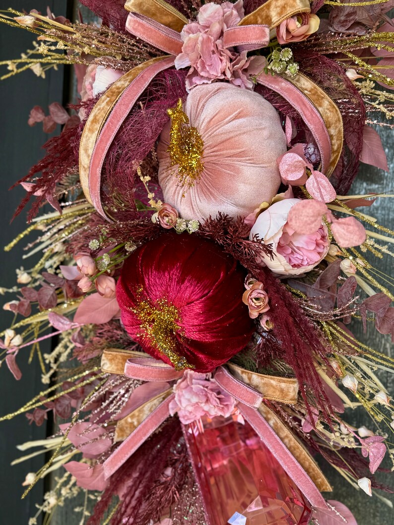 Front Door Pink Fall Wreath Pumpkin and Jewel Wreath Pink Fall Front ...