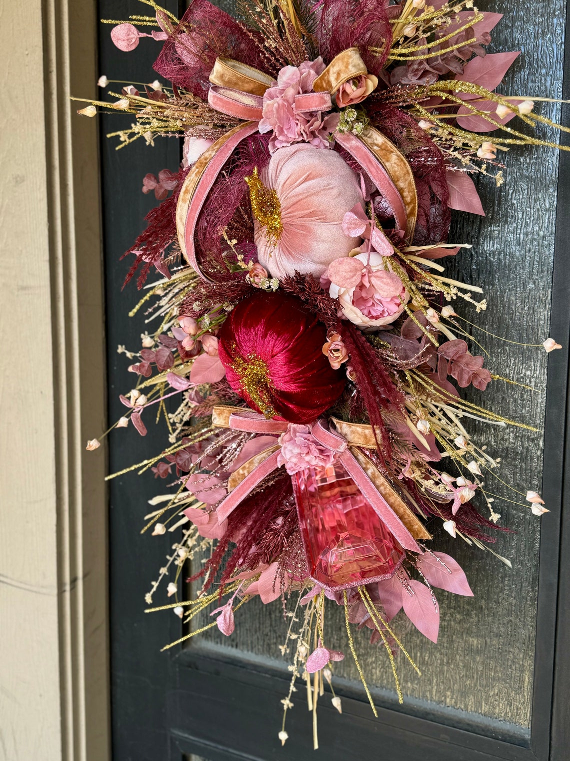 Front Door Pink Fall Wreath Pumpkin and Jewel Wreath Pink Fall Front ...