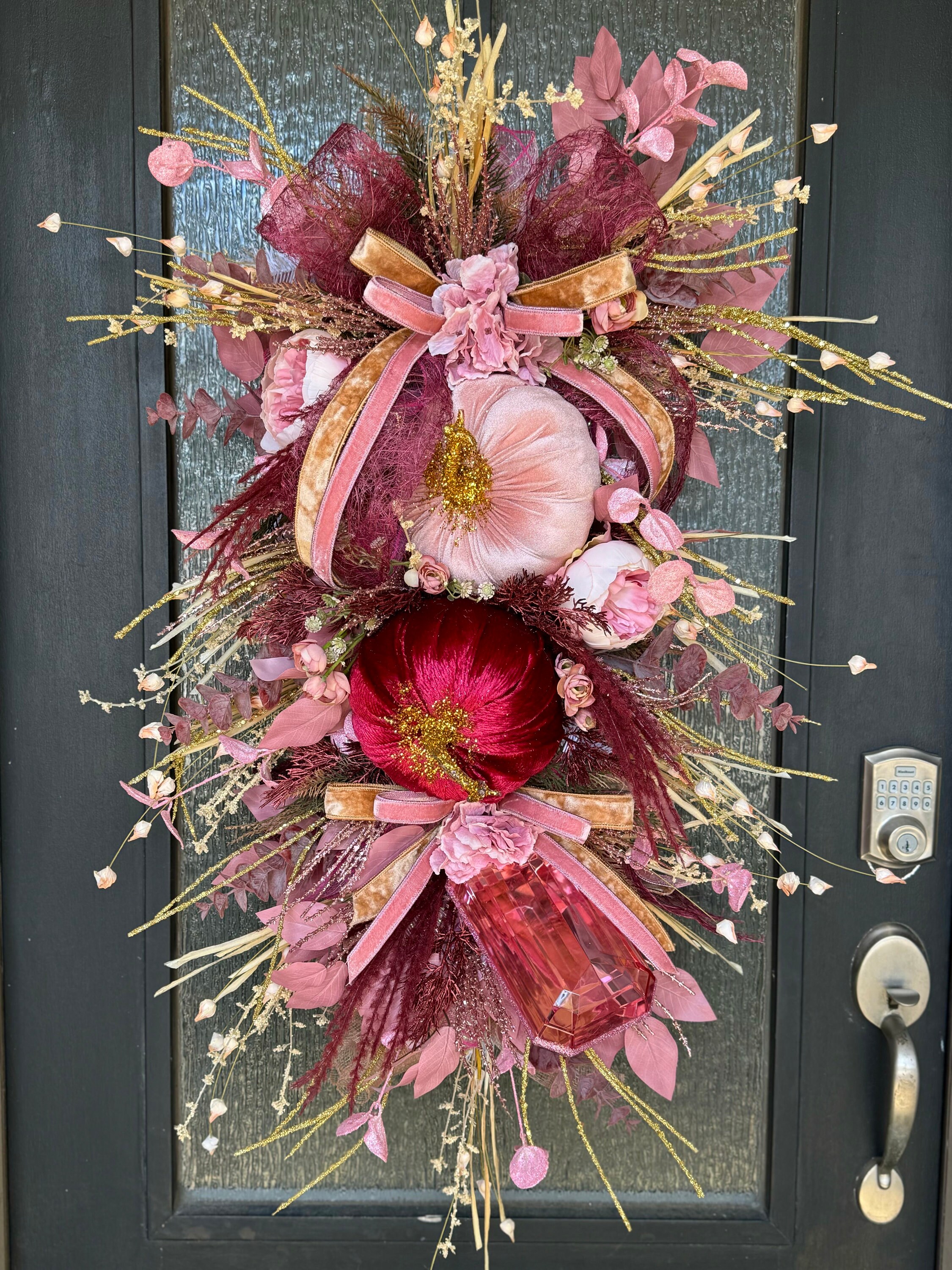 Front Door Pink Fall Wreath Pumpkin and Jewel Wreath Pink Fall Front ...