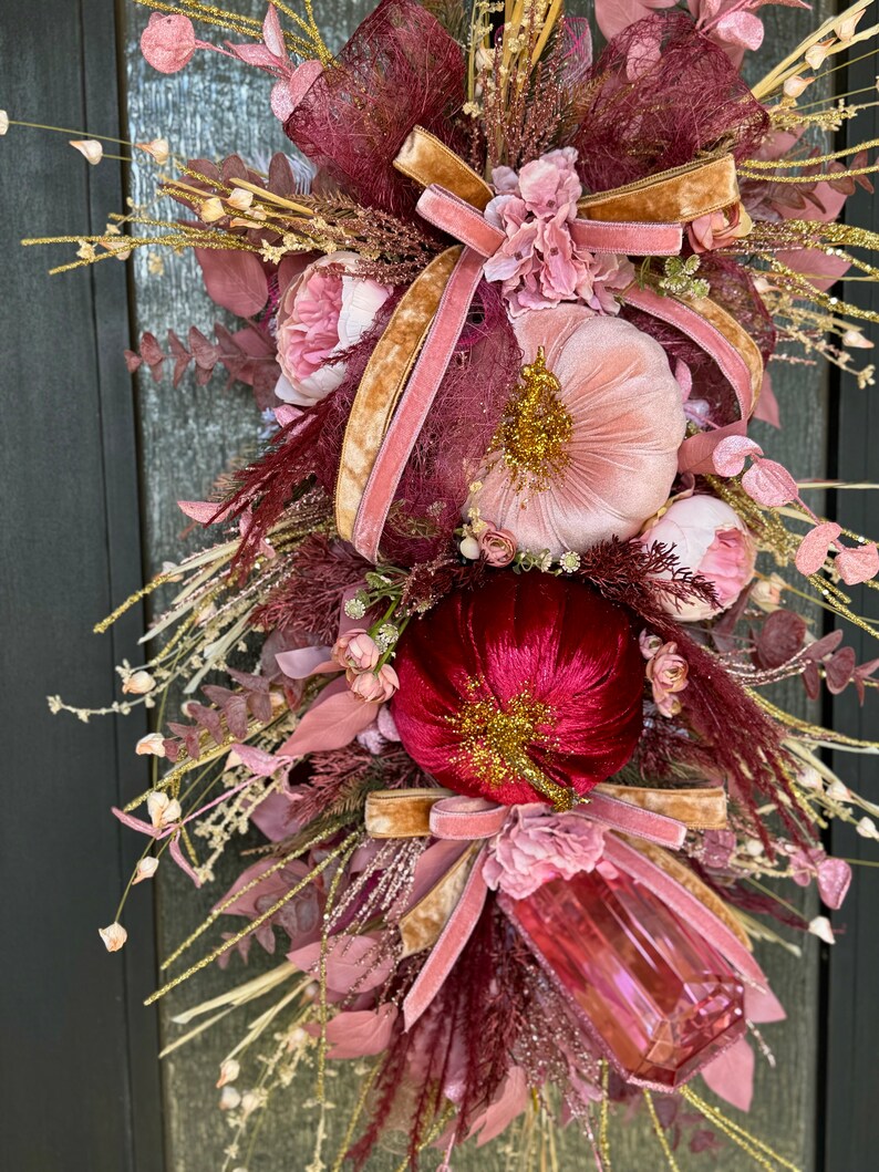 Front Door Pink Fall Wreath Pumpkin and Jewel Wreath Pink Fall Front ...