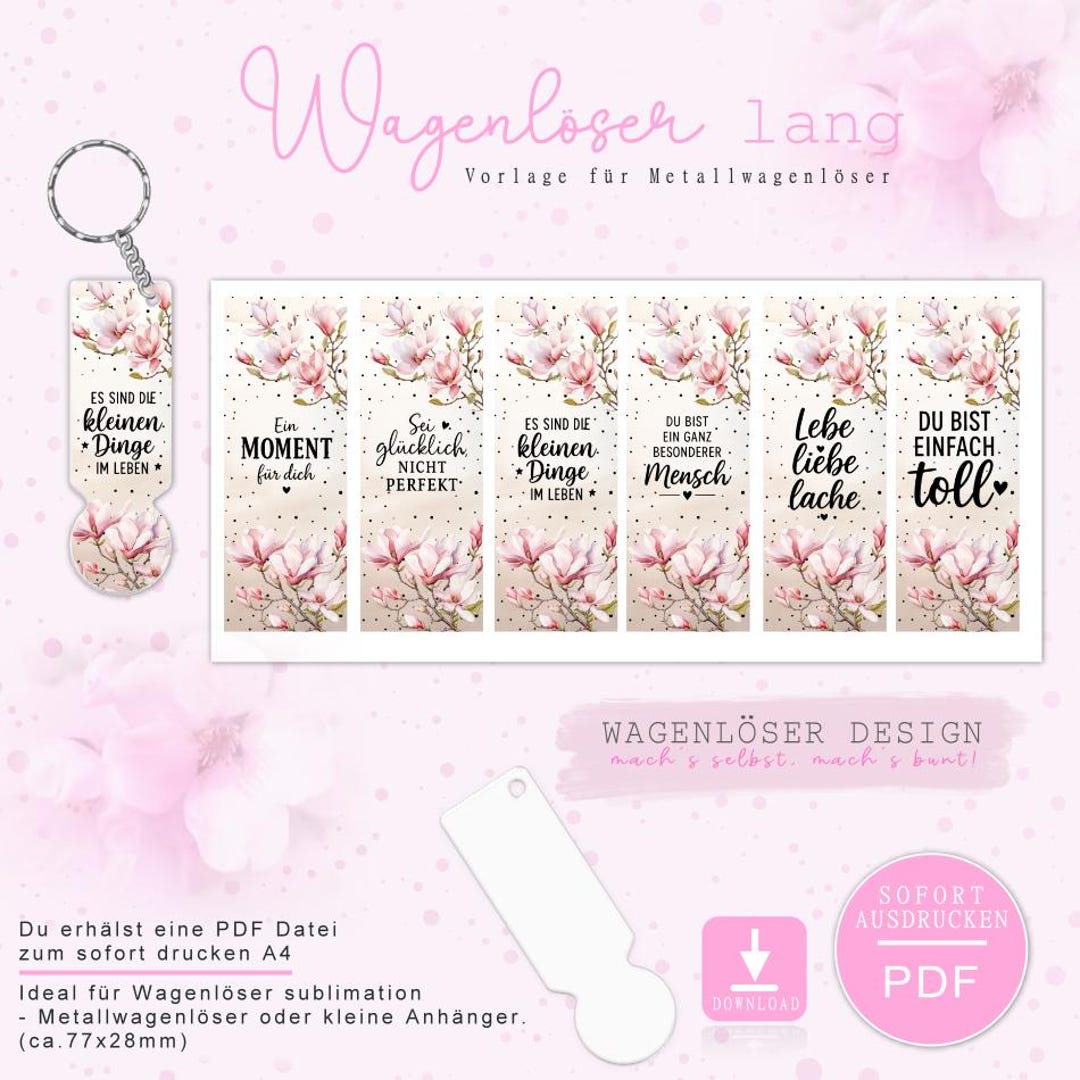 PDF Vorlage Wagenlöser lang | 6 Motive | Sublimation Datei | Einkaufswagenlöser Metall | 77x28 ...