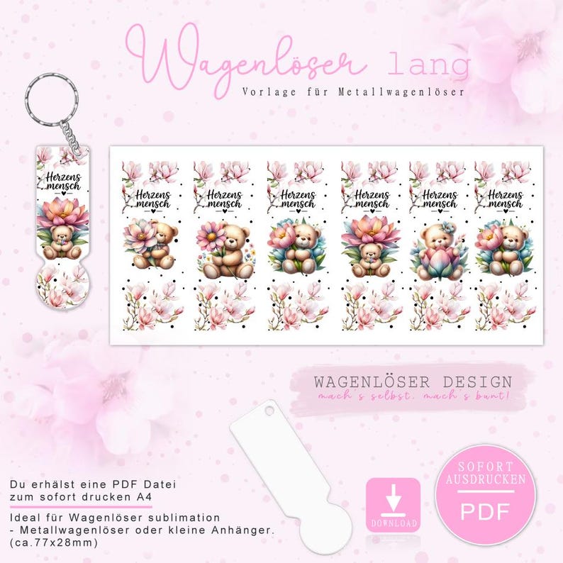 PDF Vorlage Wagenlöser lang | 6 Motive | Sublimation Datei | Einkaufswagenlöser Metall | 77x28 ...