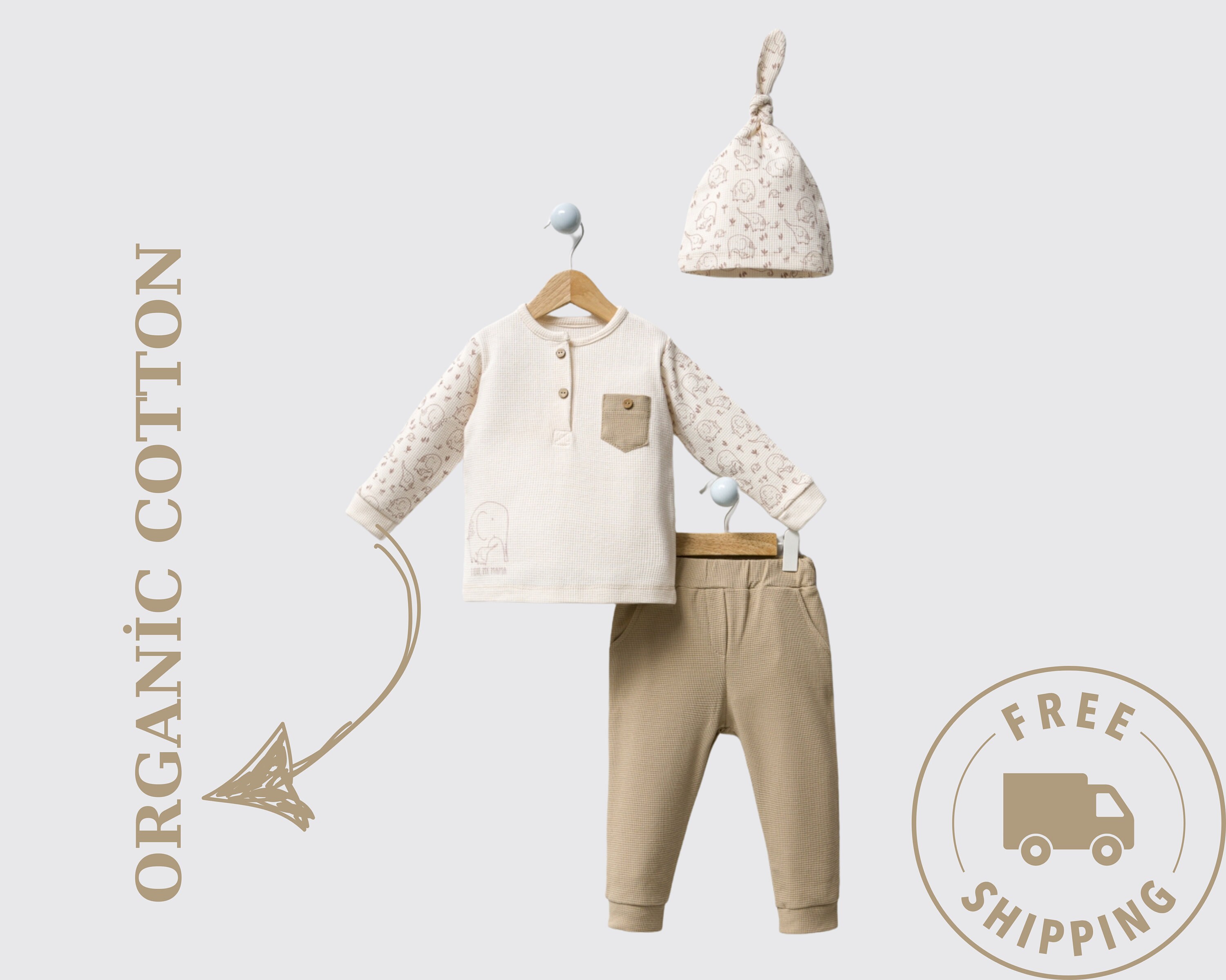 Natural 3 Pieces Long Sleeved Baby Set,organic Cotton Gender Neutral ...