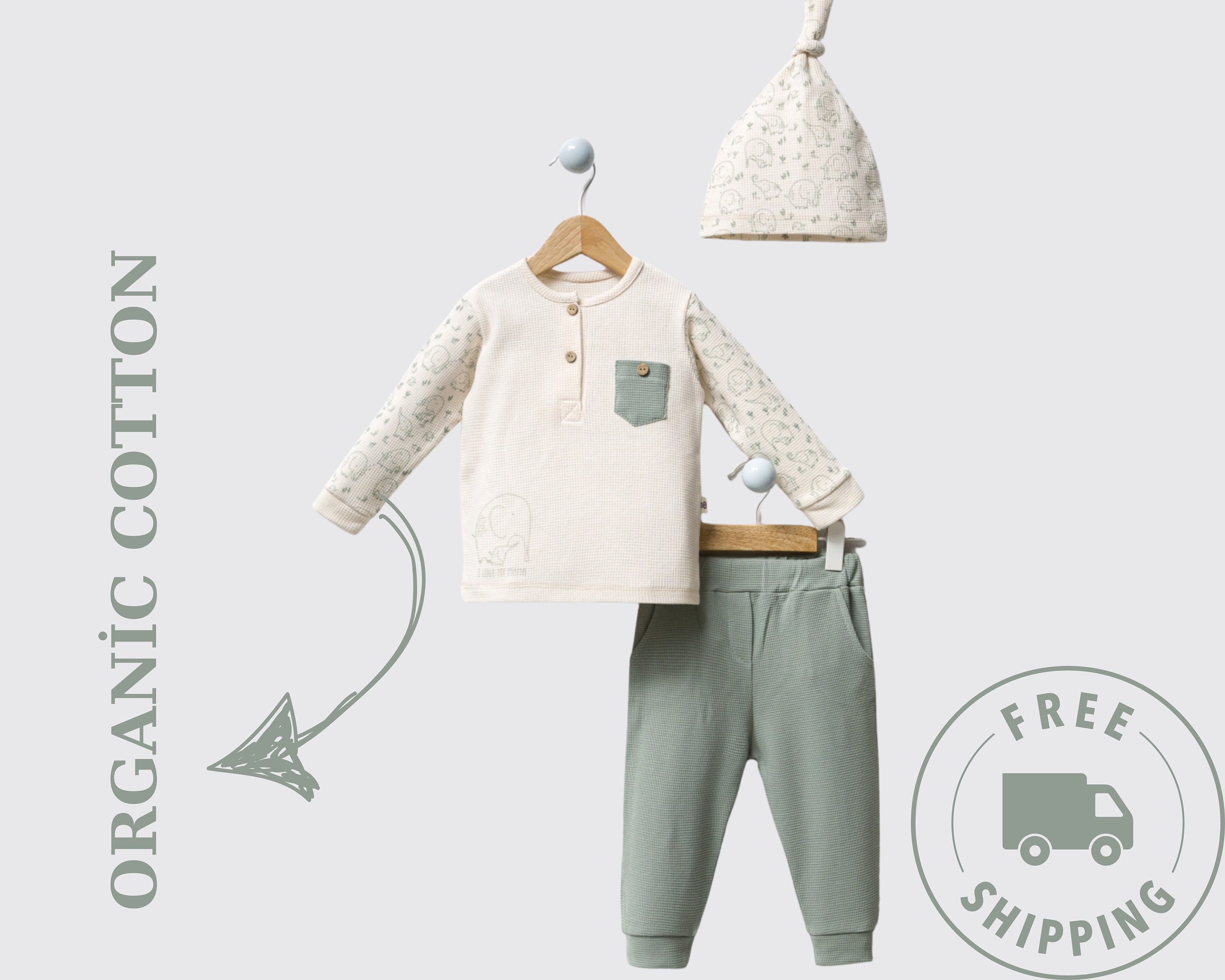 Natural 3 Pieces Long Sleeved Baby Set,organic Cotton Gender Neutral ...