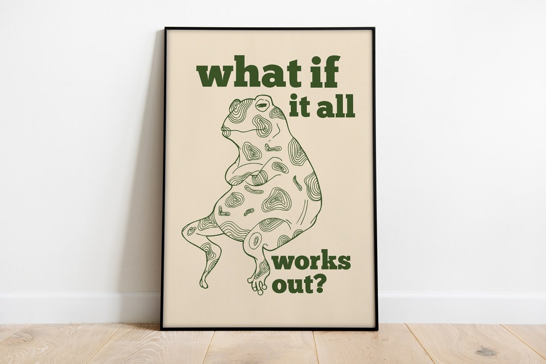 Positive Frog Poster Retro Frog Print Green Toad Typography Print ...